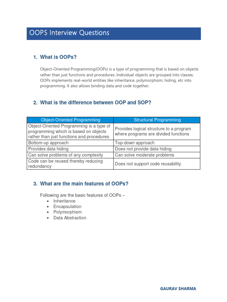 Oops Interview Questions Part 1 Pdf Class Computer Programming 6217