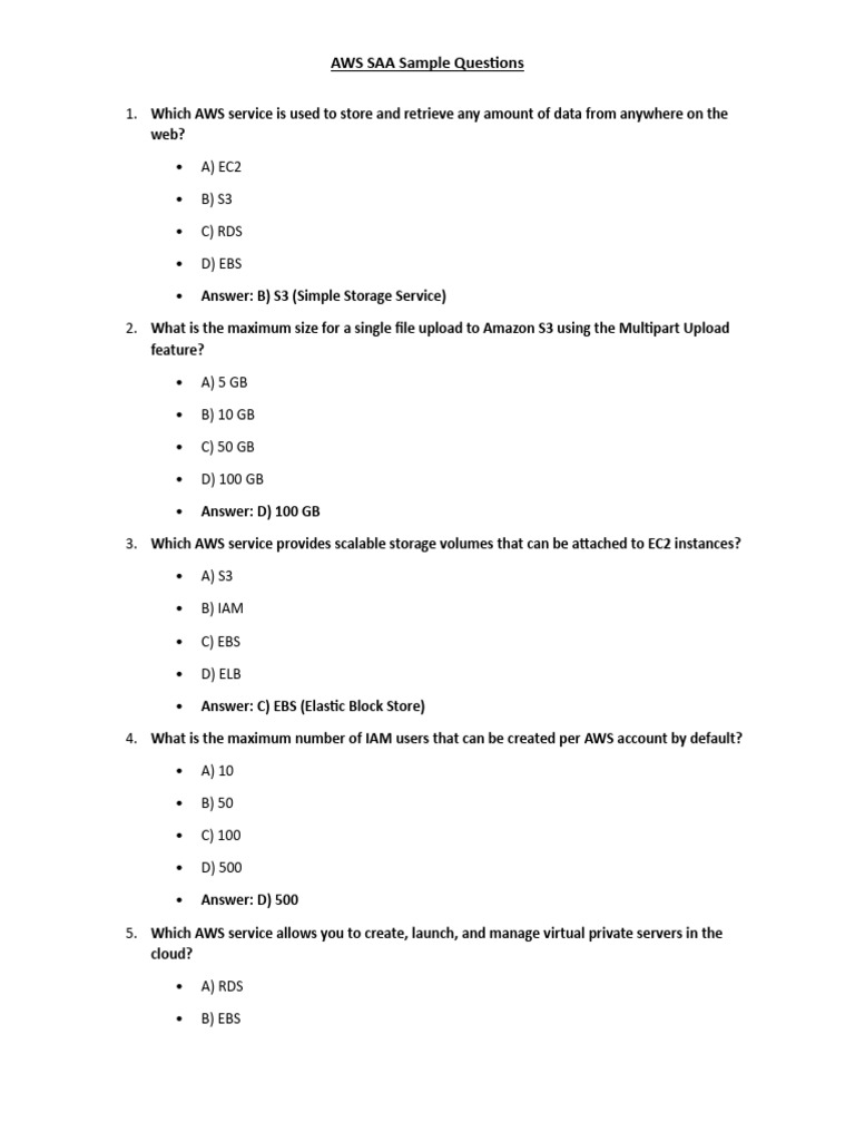 AWS SAA Exam Practice Questions | PDF | Amazon Web Services | Computer Science