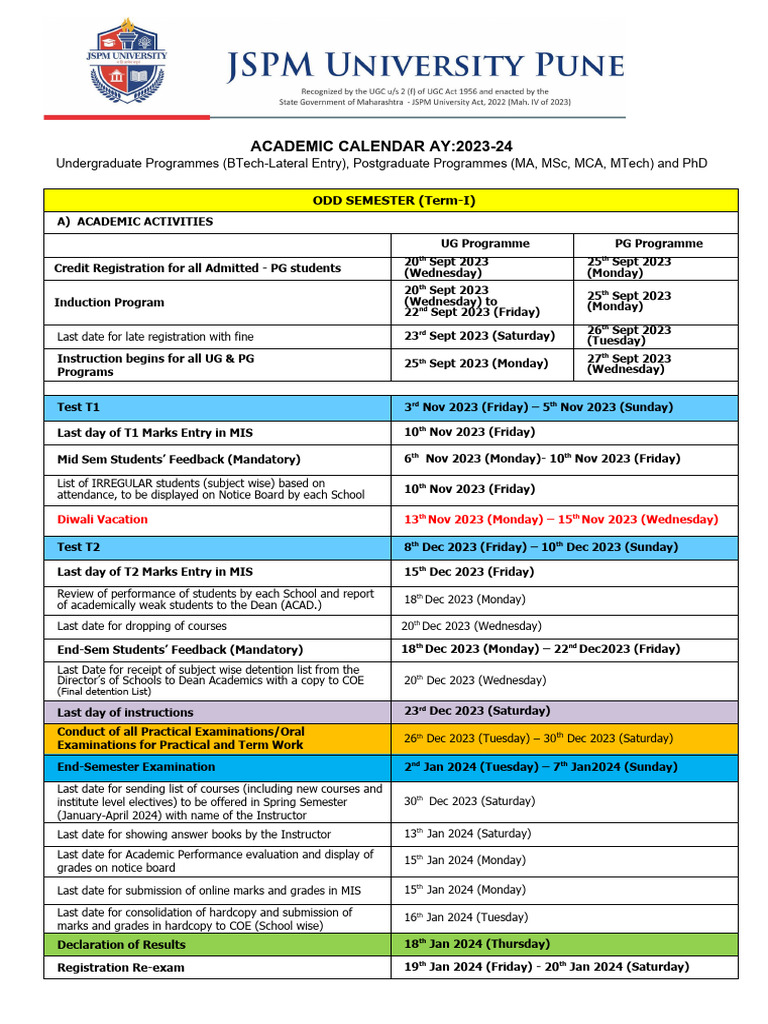 DSE-PG-Academic Calendar 2023-24 | PDF | Academic Term | Academia
