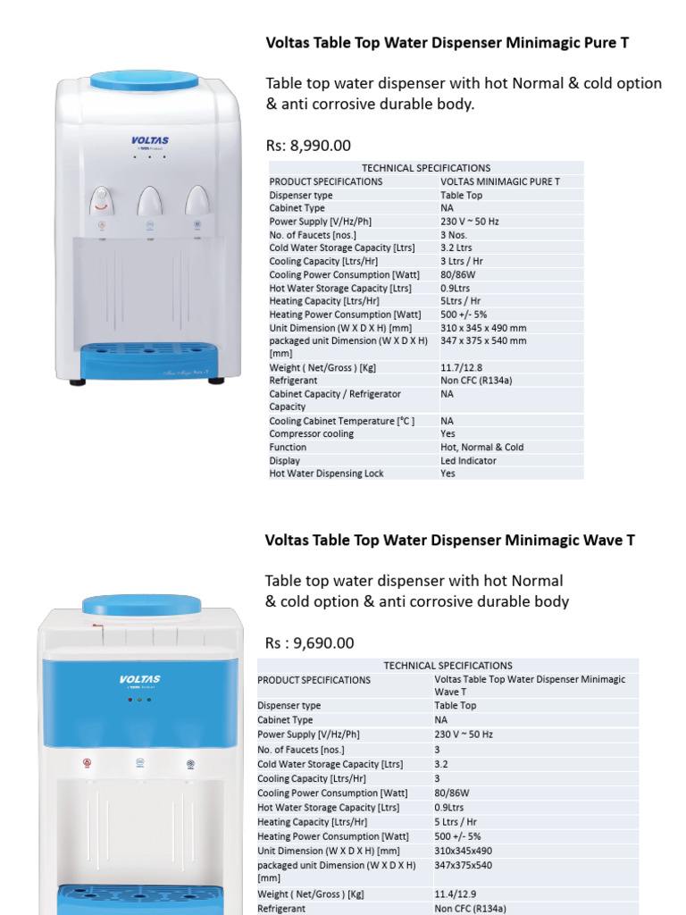 Voltas Dispenser Models Presentation-2 | PDF | Refrigerator | Water Heating