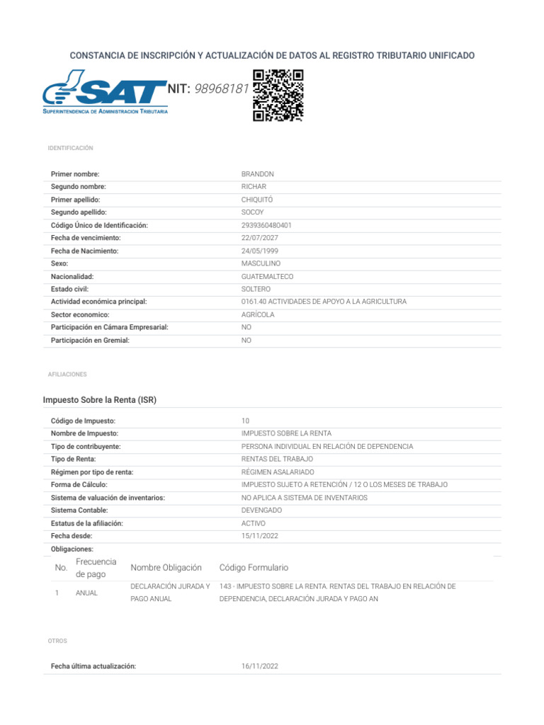 Portal SAT _ Constancia de RTU Digital - Guatemala | PDF | Impuesto ...