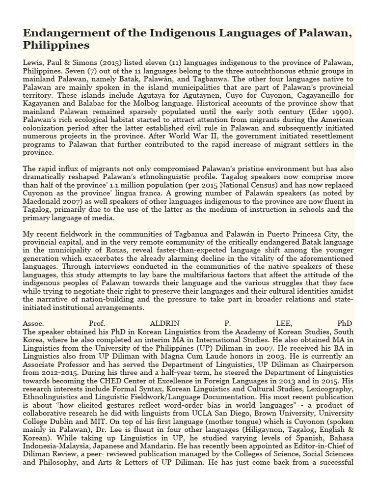 Endangerment-of-the-Indigenous-Languages-of-Palawan | PDF | Linguistics ...
