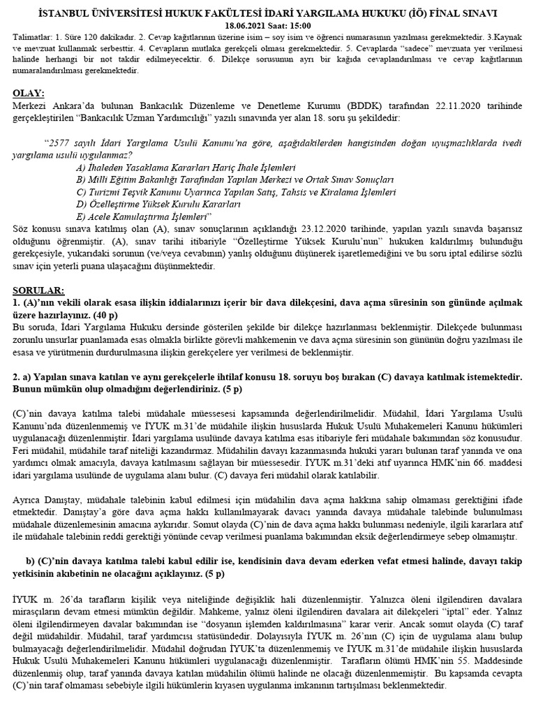 İdari Yargi Final İö Cevap Anahtari | PDF