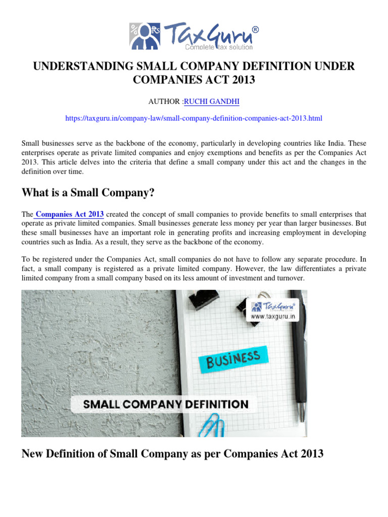 Understanding Small Company Definition Under Companies Act 2013 ...