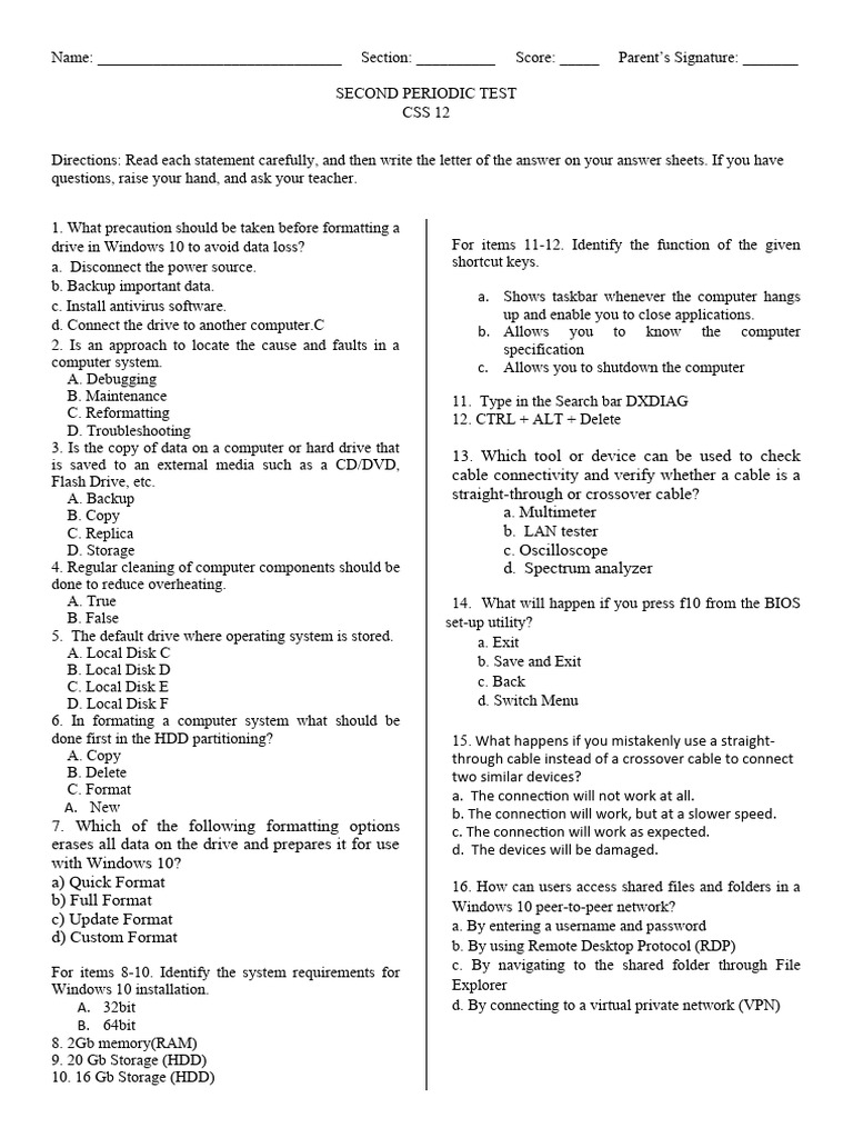 2nd Periodic Test CSS 12 | PDF | Computer Network | Client–Server Model