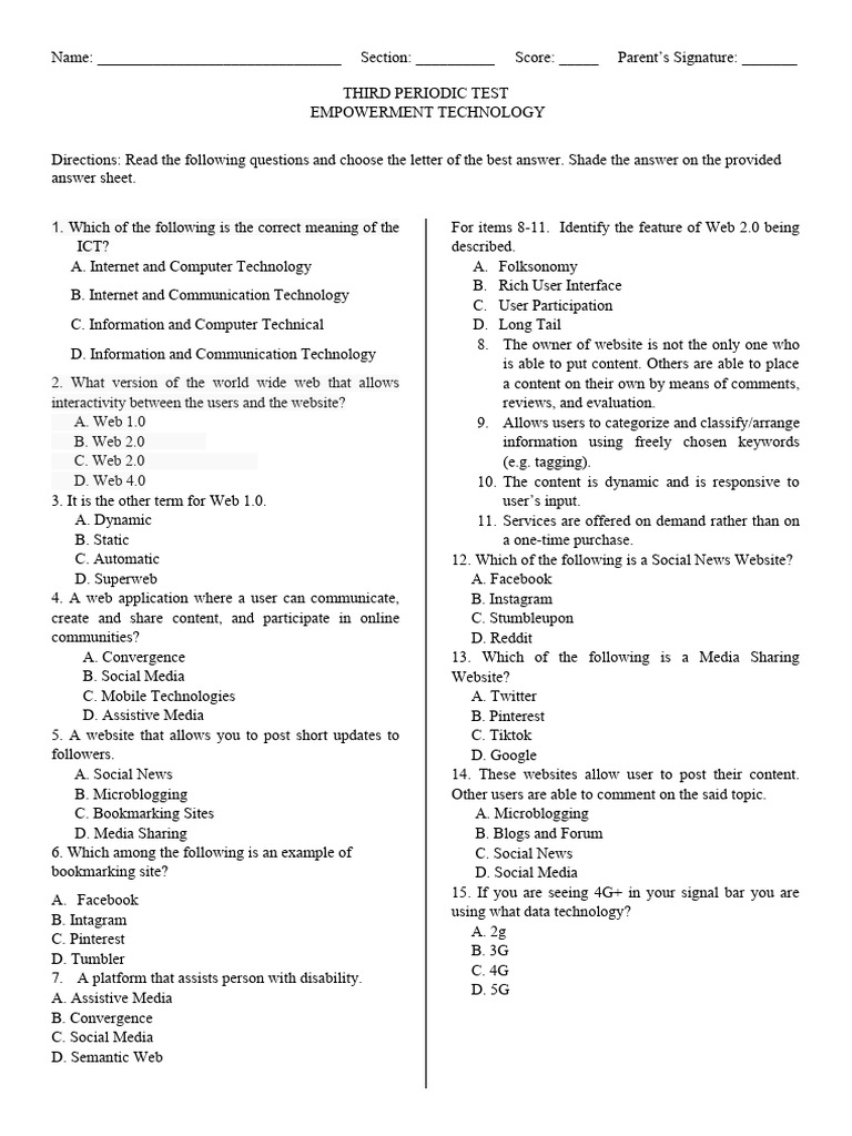 EMPOWERMENT TECHNOLOGY TEST 3RD | PDF | Websites | Web 2.0