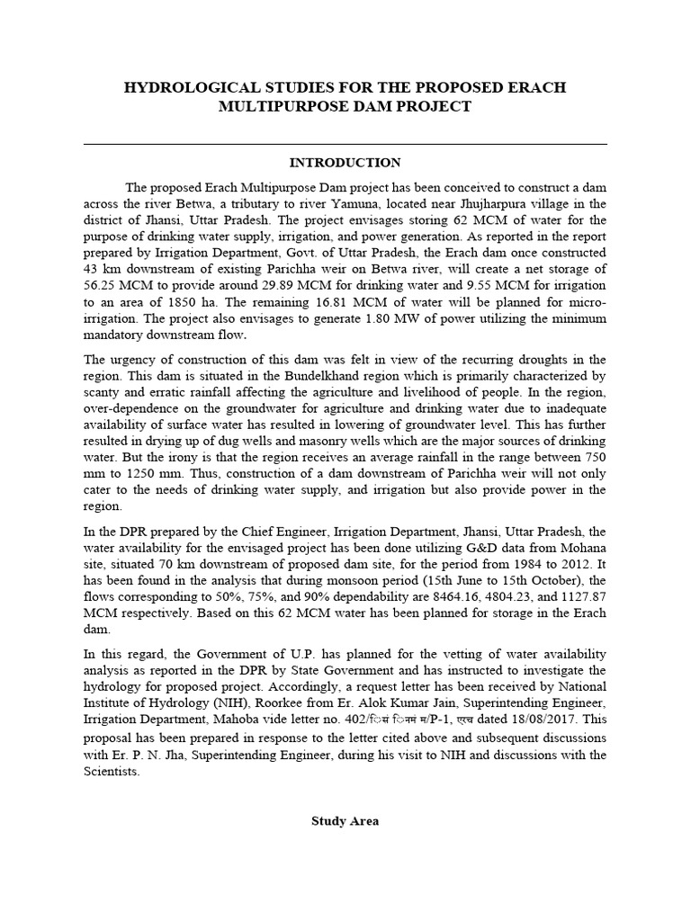 Erach Multipurpose Dam Hydrological Study | PDF | Dam | Irrigation