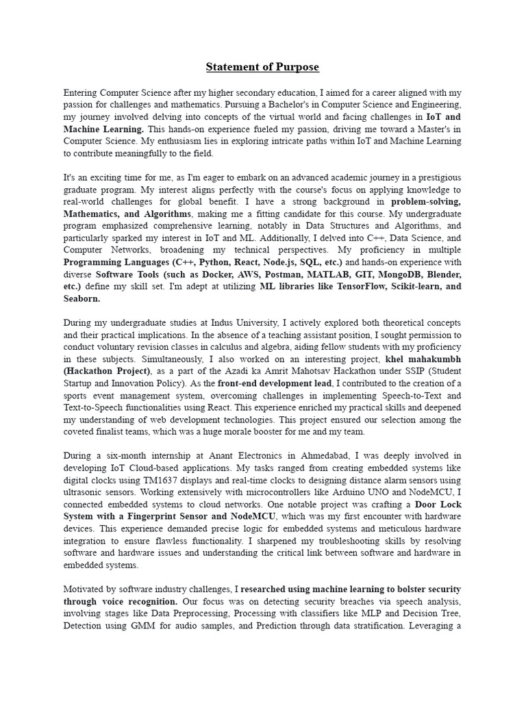Statement of Purpose - Purdue | PDF | Computer Science | Embedded System