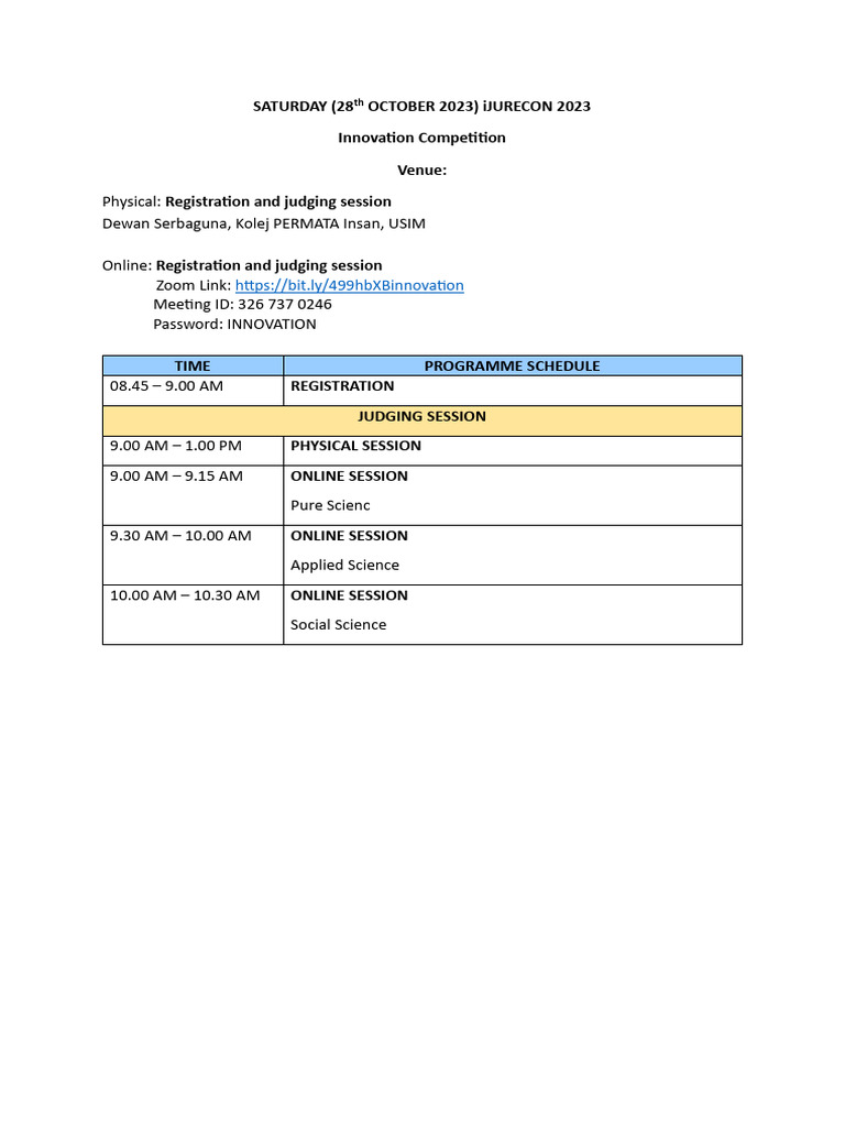Presenter Judging Session Innovation Competition Ijurecon2023 | PDF