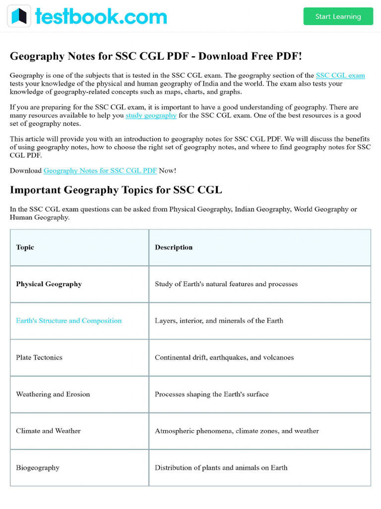 Geography Notes For SSC CGL PDF - Download Free PDF! | PDF