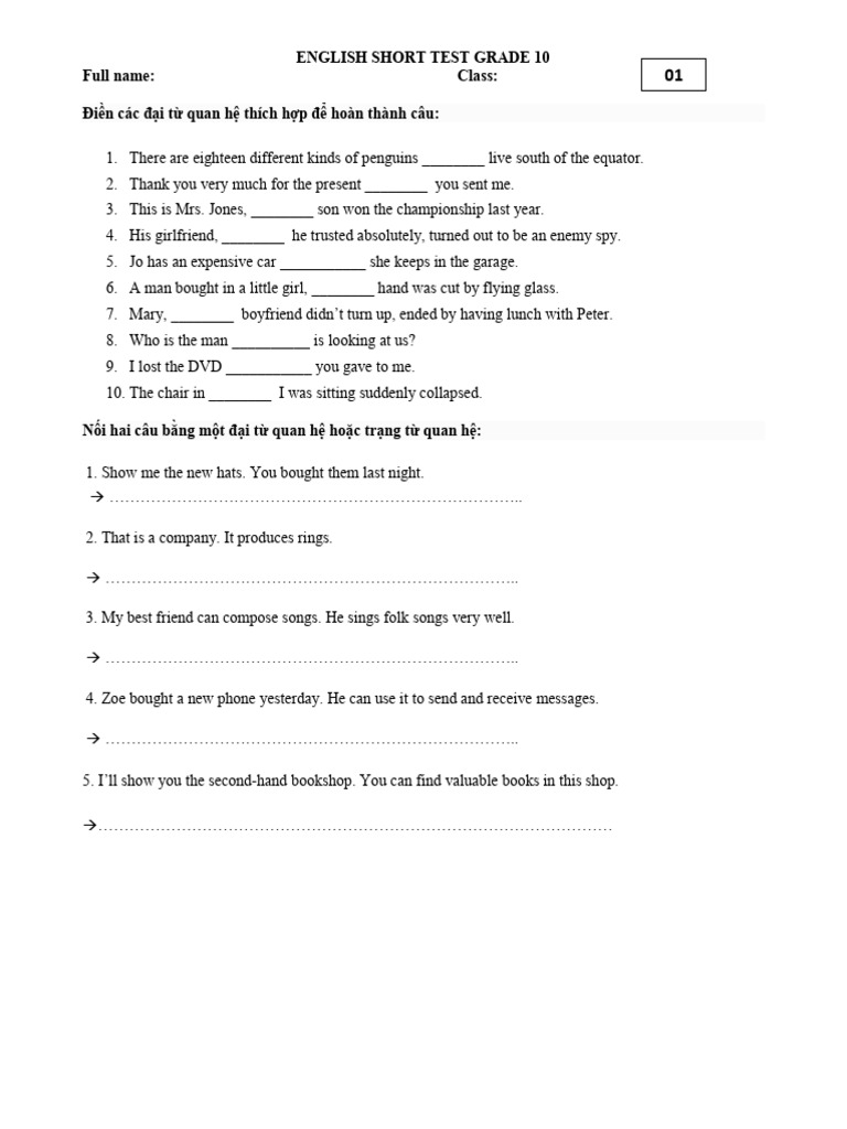 English Short Test Grade 10_01 | PDF