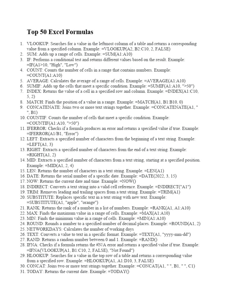Excel 50 Formulas | PDF | Interest | Microsoft Excel