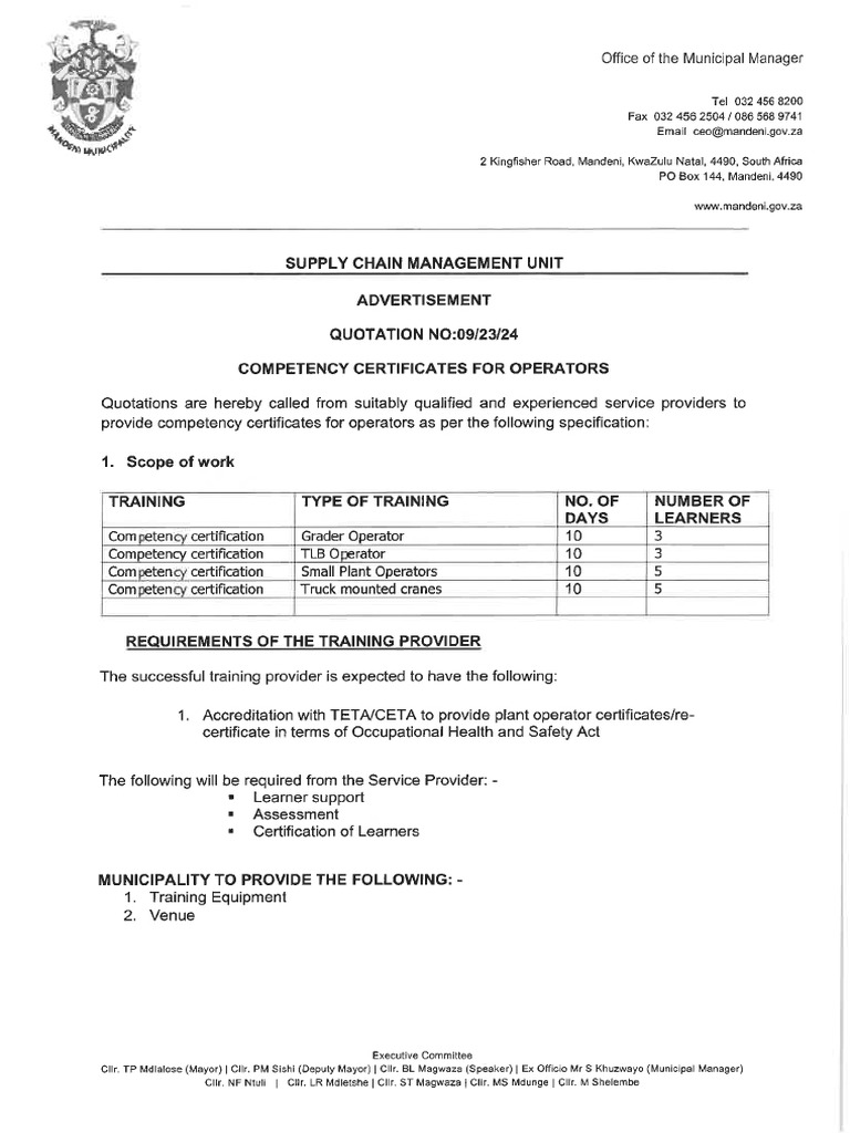 Competency Certificate For Operators | PDF