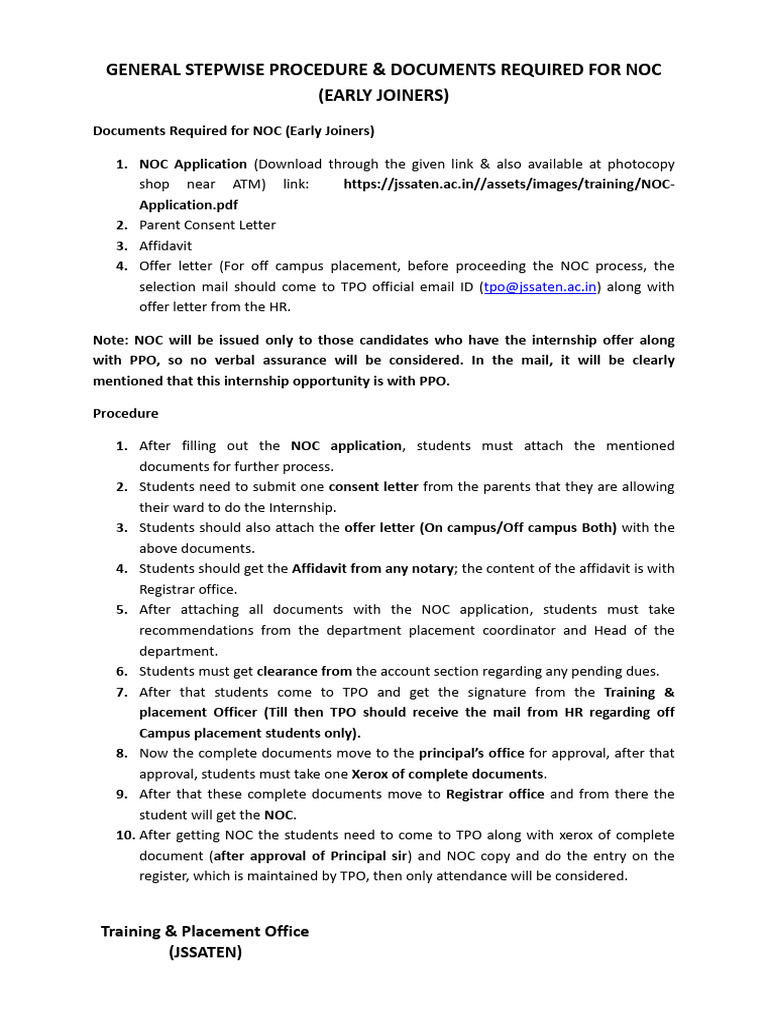 NOC Document Requirements for Internships | PDF | Business | Finance ...