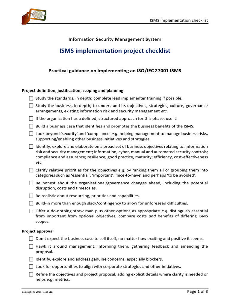 ISO27k ISMS Implementation Checklist | PDF | Risk | Governance