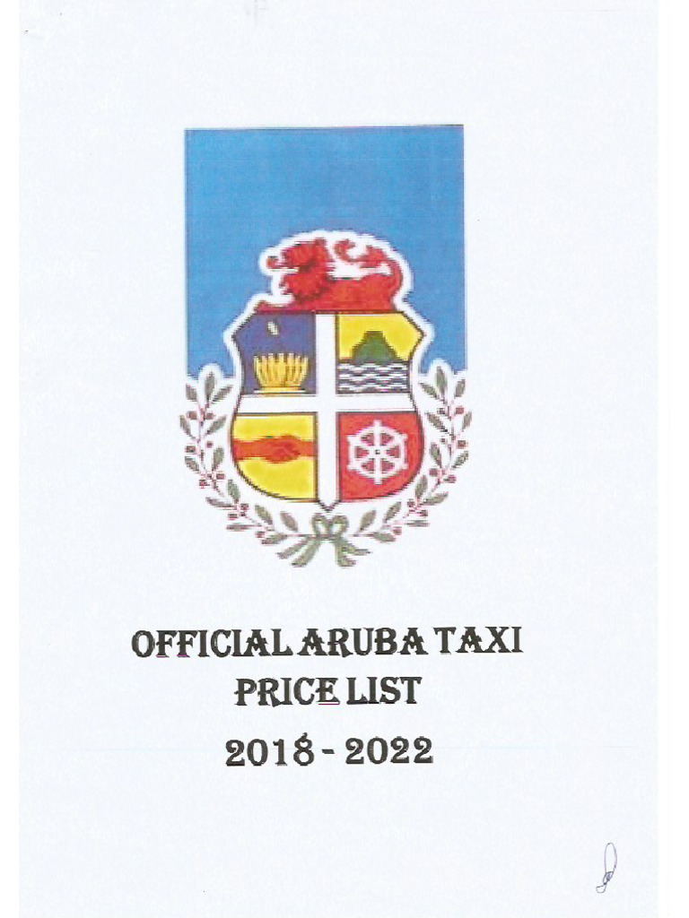 Aruba Official Taxi Pricelist 2018-2022 | PDF