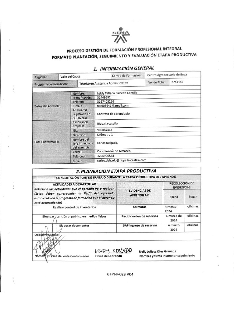 F023 Ejemplo de Bitácora Sena | PDF
