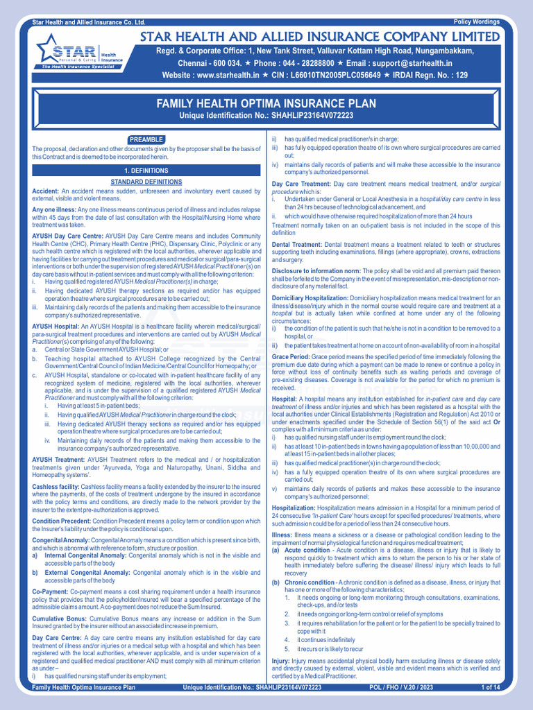 01 FHO Insurance Policy Colour | PDF | Intensive Care Unit | Medicine