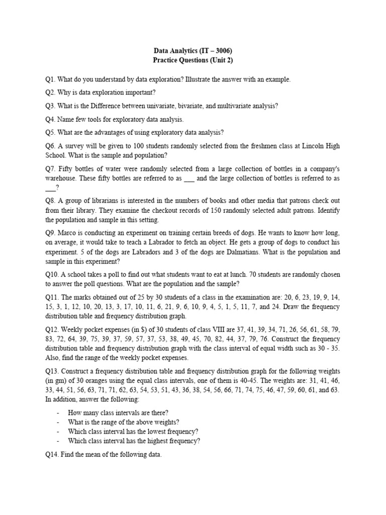 DA Practice Questions - Unit - 2 | Download Free PDF | Statistical Theory | Statistics