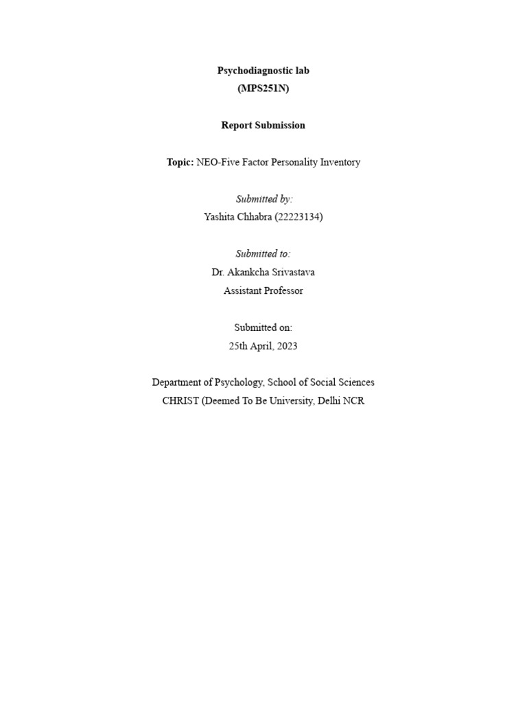 Yashita Chhabra - 22223134 NEO FFI Report | PDF | Likert Scale | Social Psychology