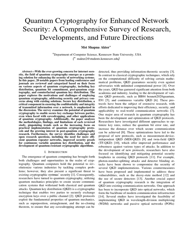 Quantum Cryptography For Enhacned Network Security | PDF | Quantum ...