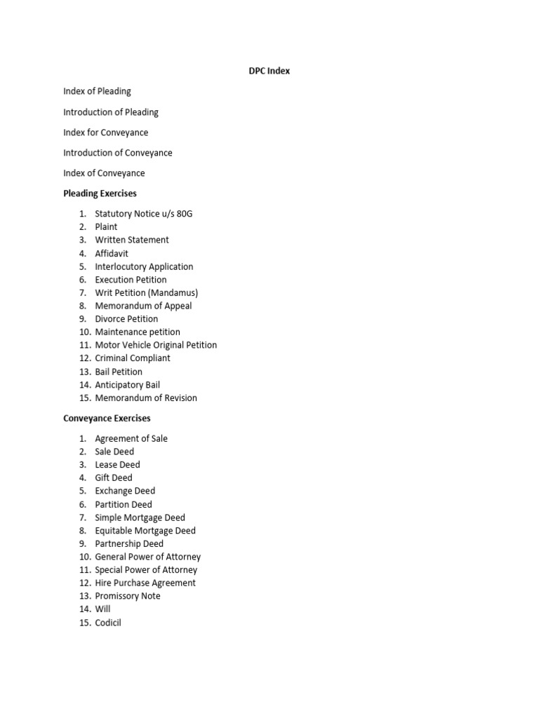 Index of Legal Pleadings and Deeds | PDF | Lawsuit | Bail