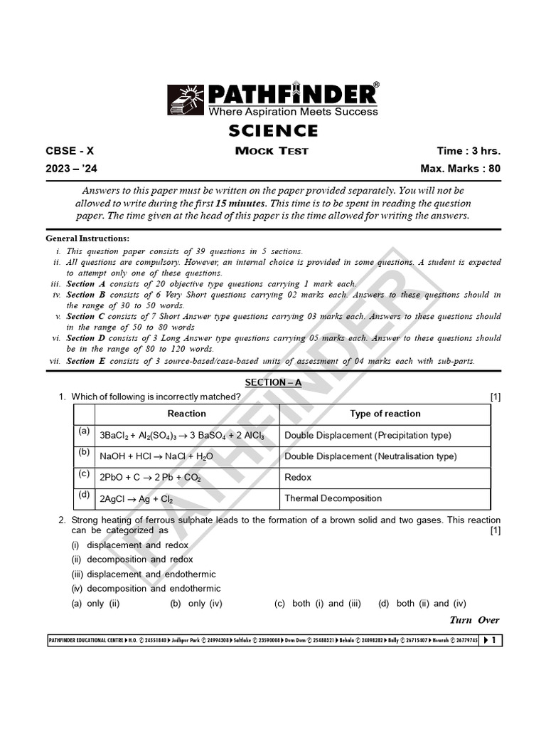 Science - X - Mock - 2023-'24 - (QU) - F | PDF | Alkene | Resistor