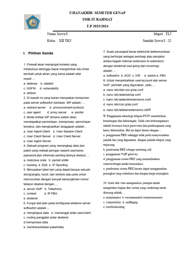 Soal TLJ Kelas XII | PDF