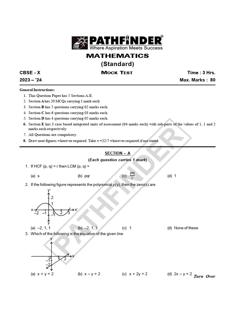 Mathematics-X-Mock - (2023-24) - (QU) - Standard | PDF | Circle | Area