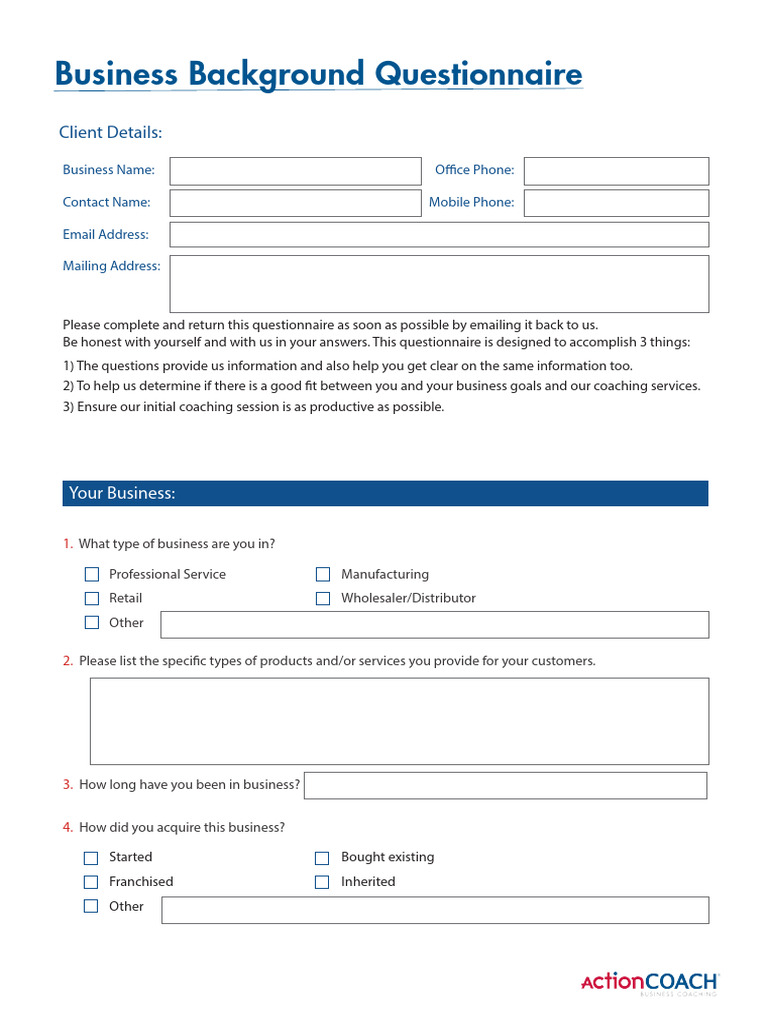 Business Background Questionnaire | Download Free PDF | Interest | Business