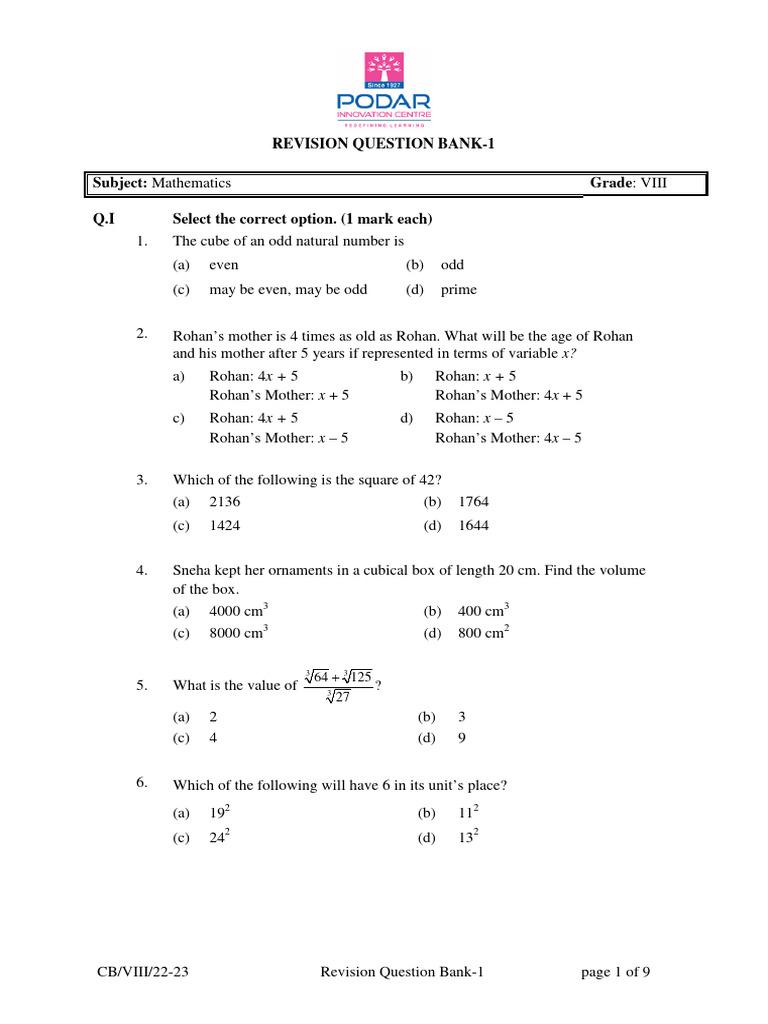 QP CB Viii Math RQB 1 | PDF | Mathematics | Elementary Mathematics