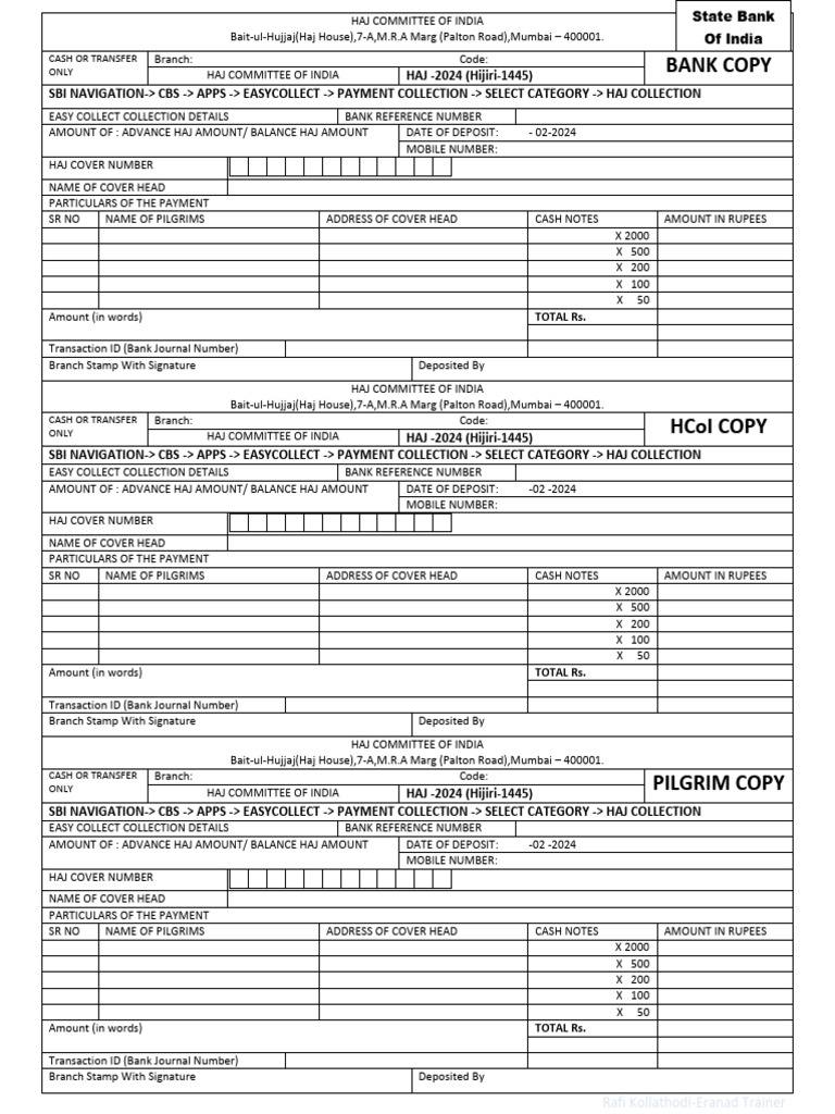 Haj Committee Payment Collection Form 2024 | PDF | Cash | Personal Finance