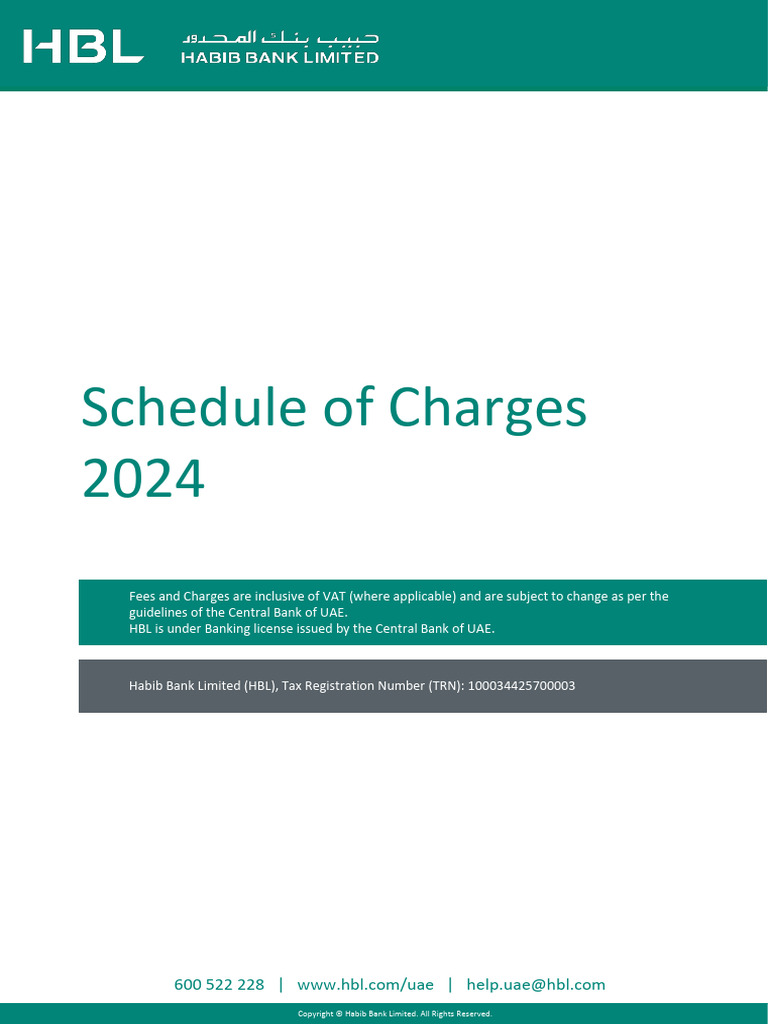 Schedule of Charges - 2024 - English | PDF | Cheque | Banks