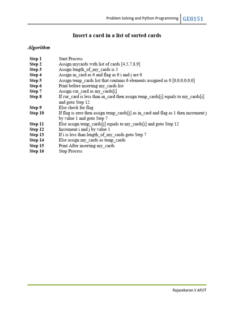GE8151-U1-9-Insert A Card in A List of Sorted Cards | PDF | Algorithms And Data Structures ...