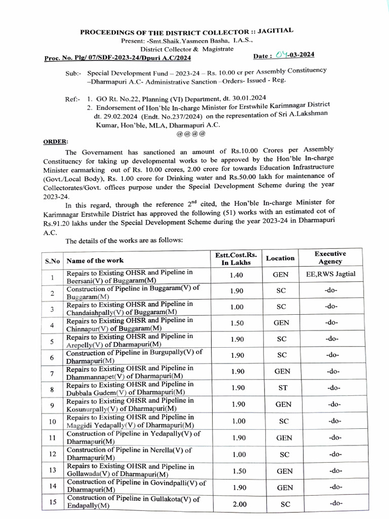 SPL Development Funds Dharmapuri Ac | PDF | Expense | Government