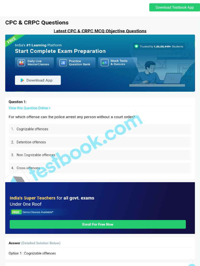 MCQ On CPC CRPC 5eea6a0839140f30f369d860 | PDF