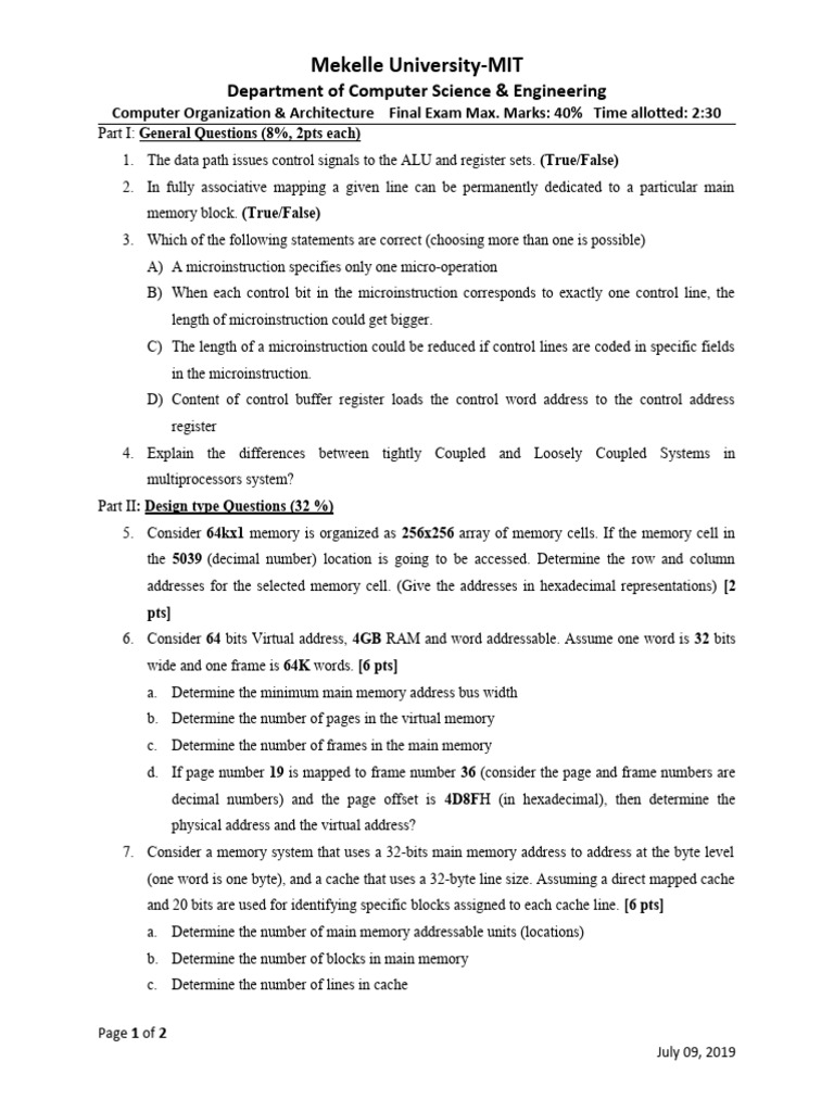 COA-Final Exam-2011 | PDF | Cpu Cache | Digital Electronics