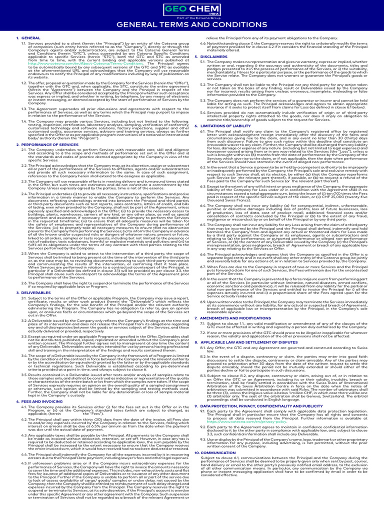 General-Terms and Conditions 2023 - Geochem | PDF | Arbitration | Legal Liability