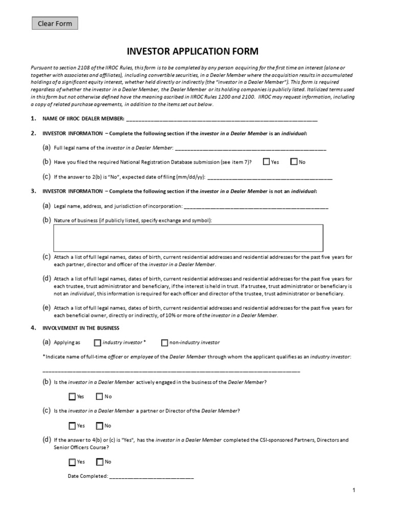 Investor Application Form en | PDF | Securities (Finance) | Trustee