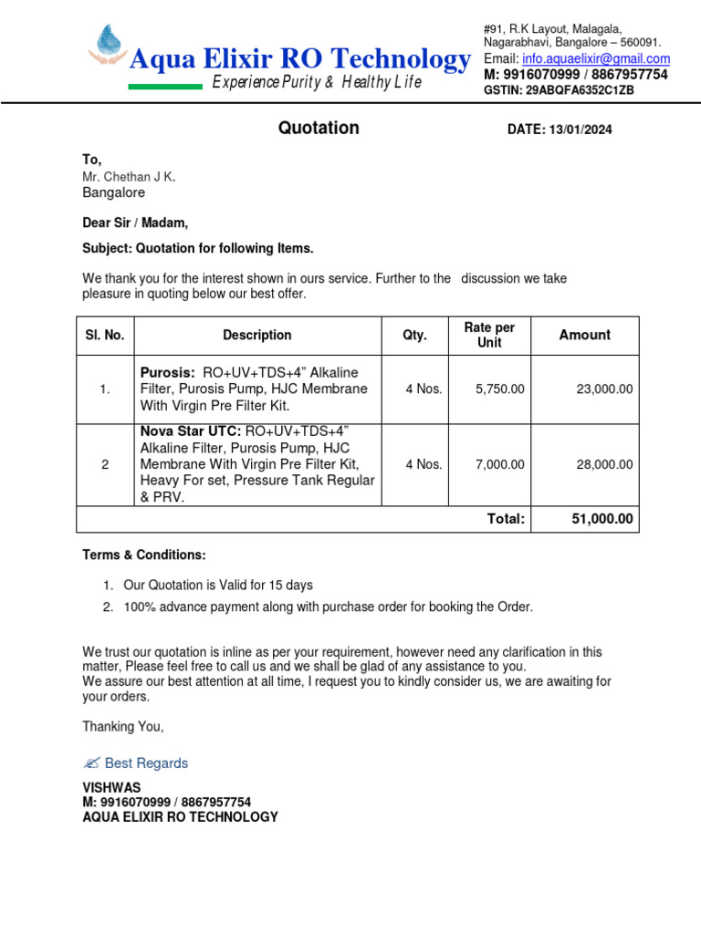 Unique Quotation 13-01-24 | PDF