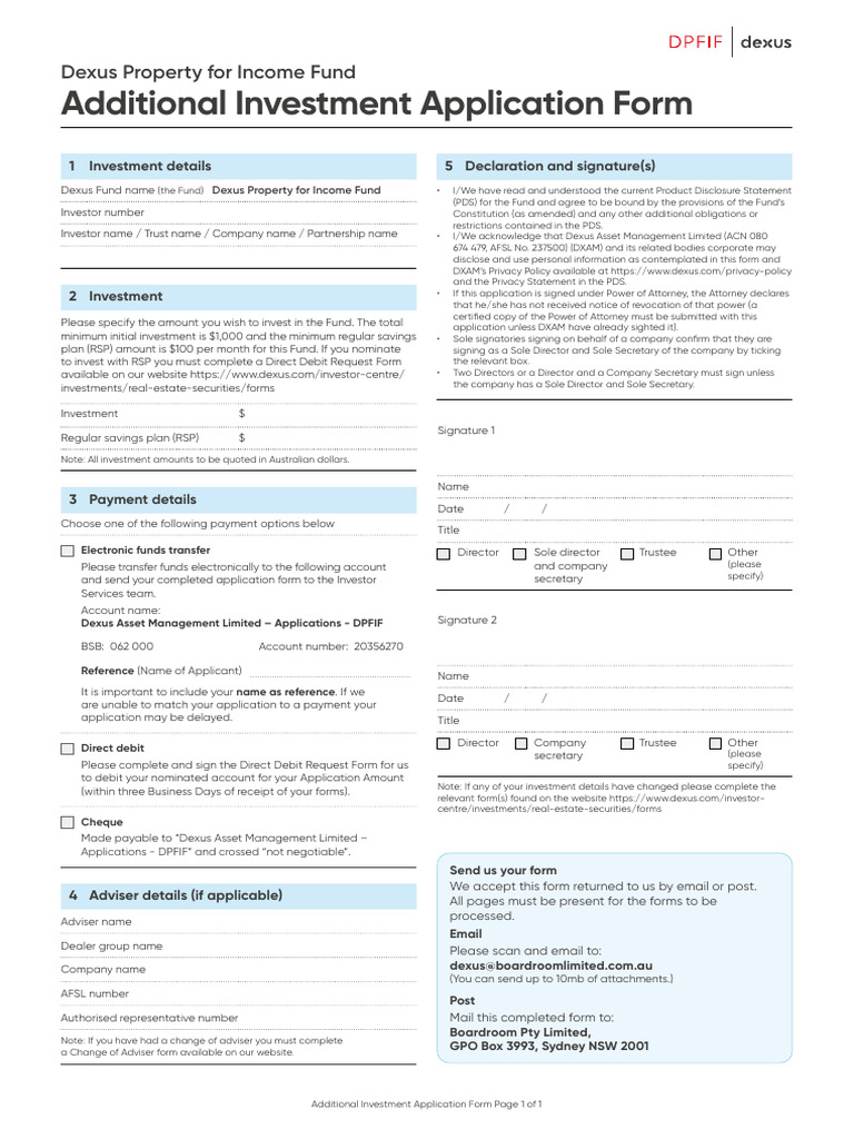 Dexus Property Income Fund Application Form | PDF | Investing | Payments