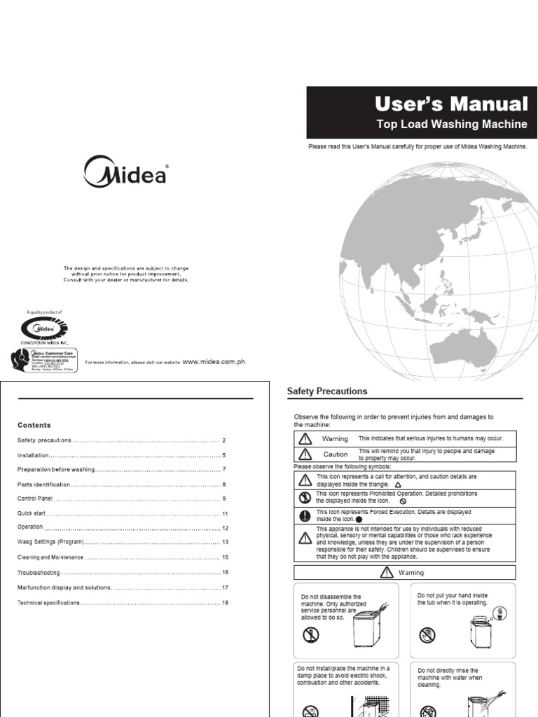 Midea LAD Top Load 8.5kg 10.5kg | PDF | Washing Machine | Laundry