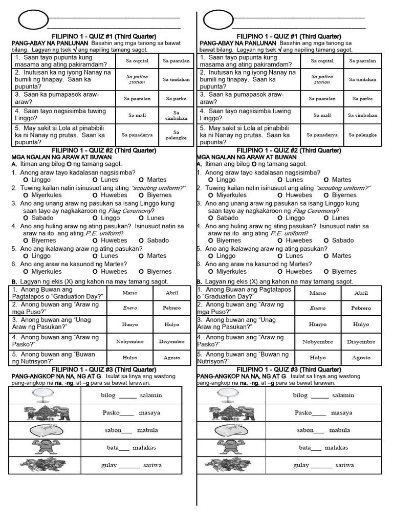 Filipino 1 - 3rd Quarter Quizzes | PDF