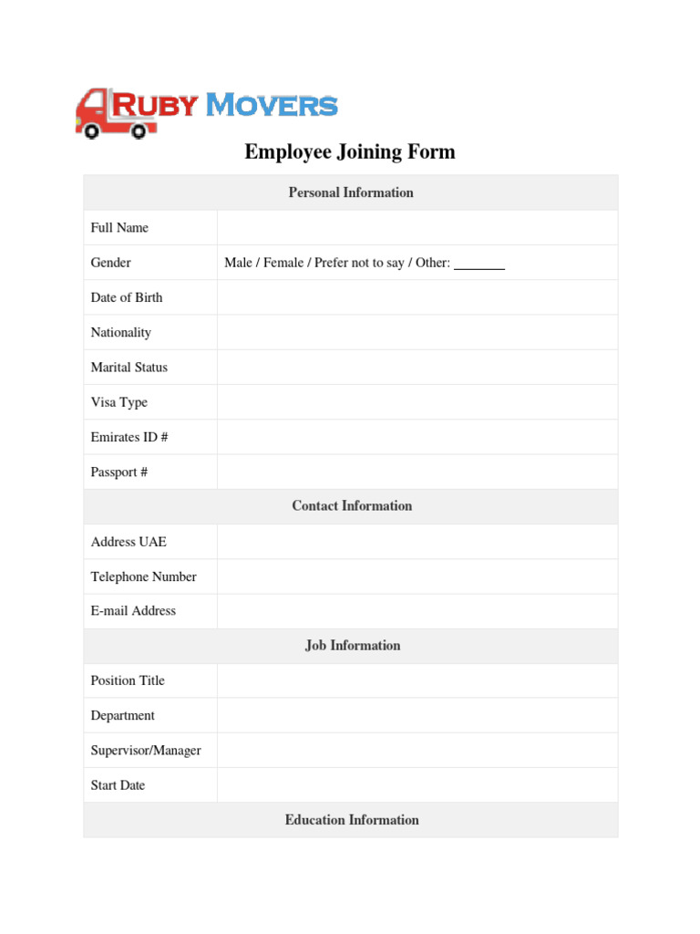 Employee Joining Form | PDF