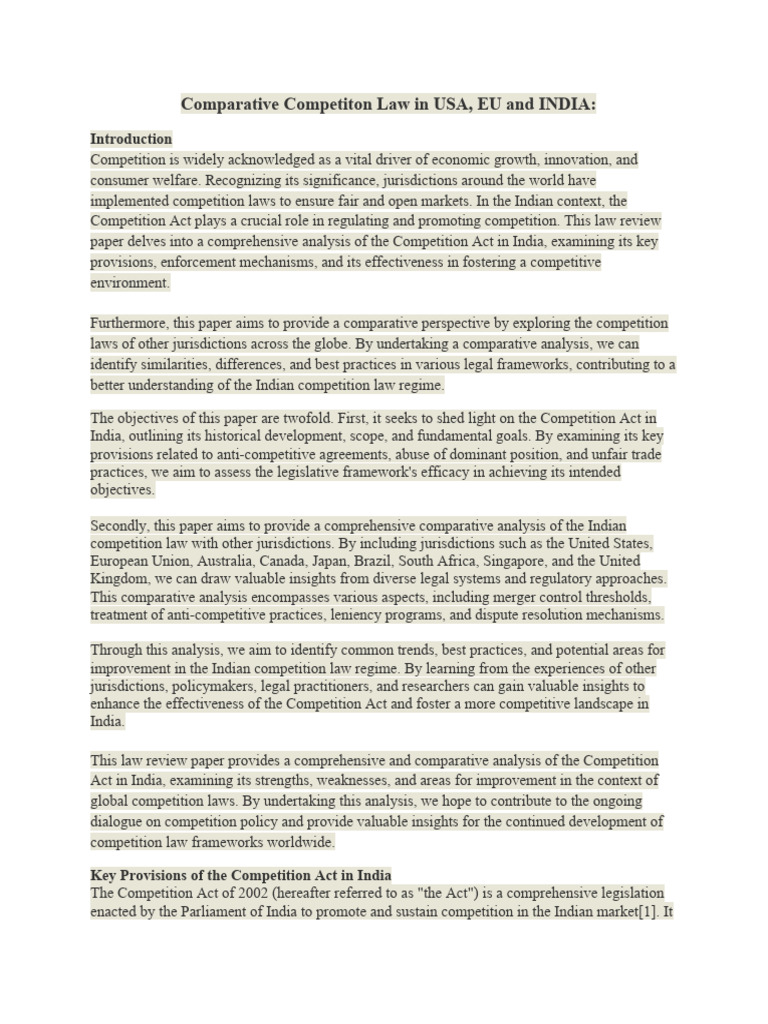 Comparative Competiton Law in USA | PDF | Competition Law | Federal ...