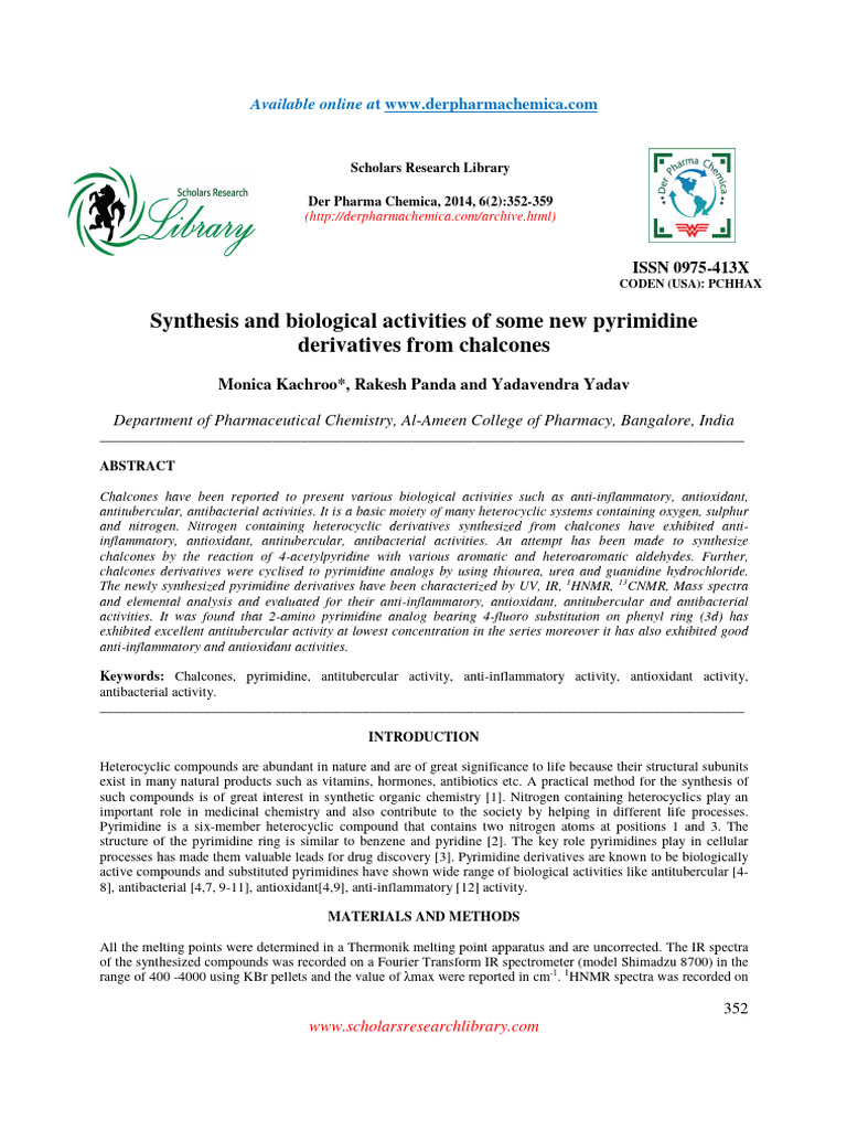 Synthesis and Biological Activities of Some New Pyrimidine Derivatives From Chalcones | Download ...