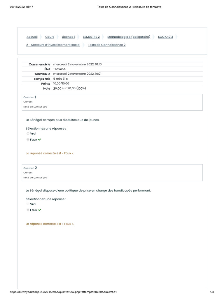 Relecture des Tests de Connaissance 2 | PDF