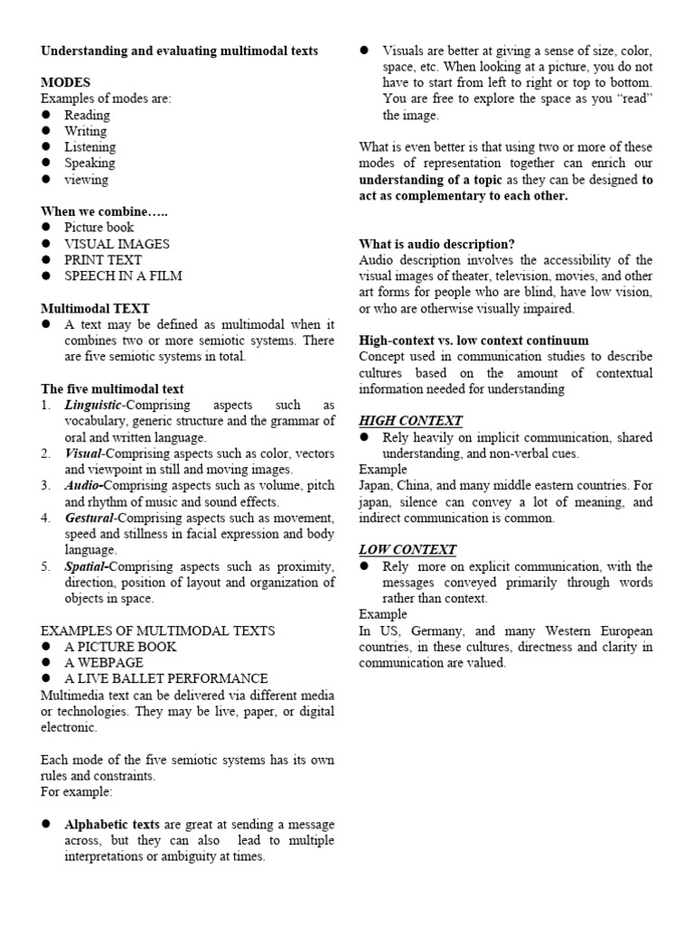 Understanding and Evaluating Multimodal Texts | PDF | Communication | Human Communication