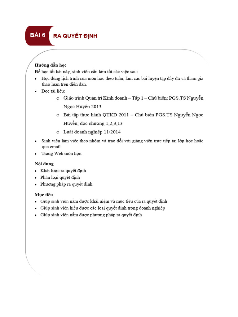 Bài 06. QTKD Ra quyết định | PDF