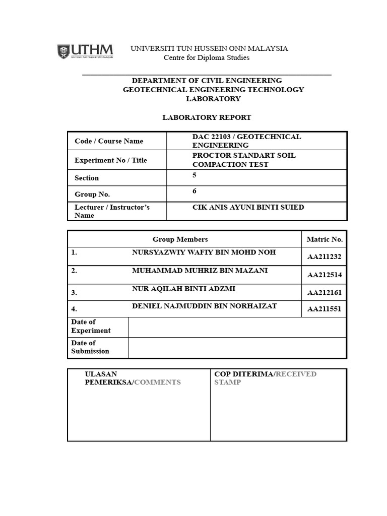 Report Proctor Standart Soil Compaction Test | PDF